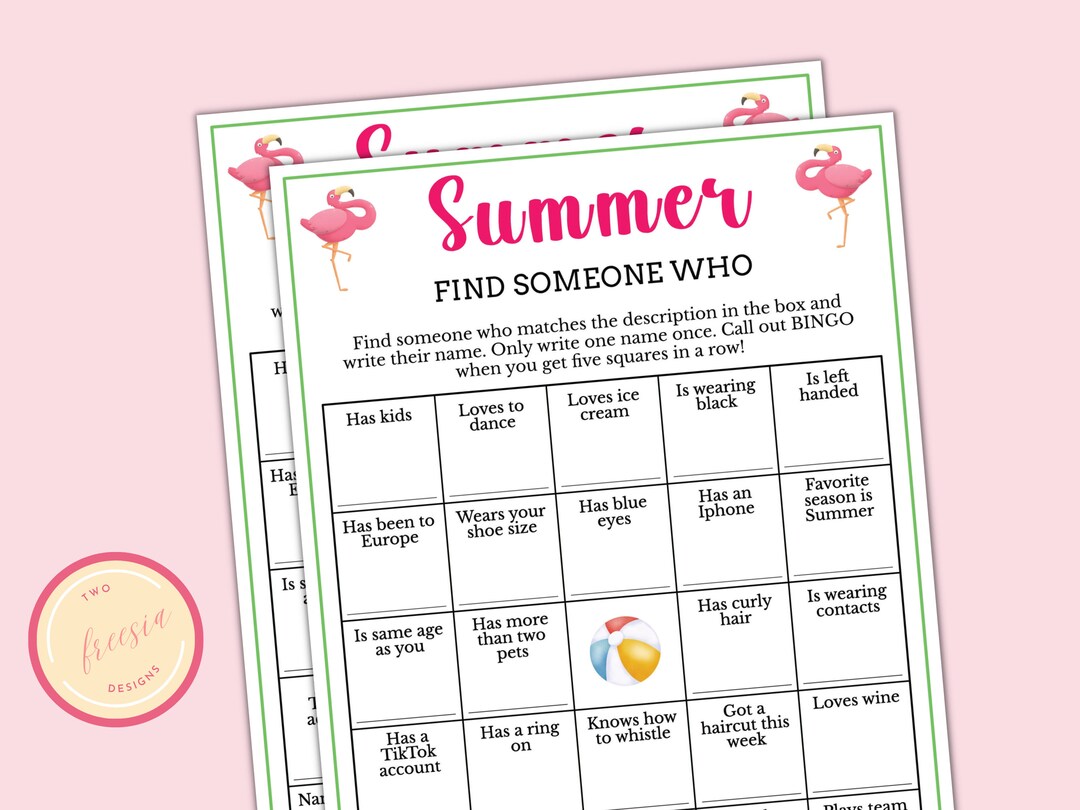 Find Someone Who - Summer Find the Guest Bingo - Printable Summer Party ...