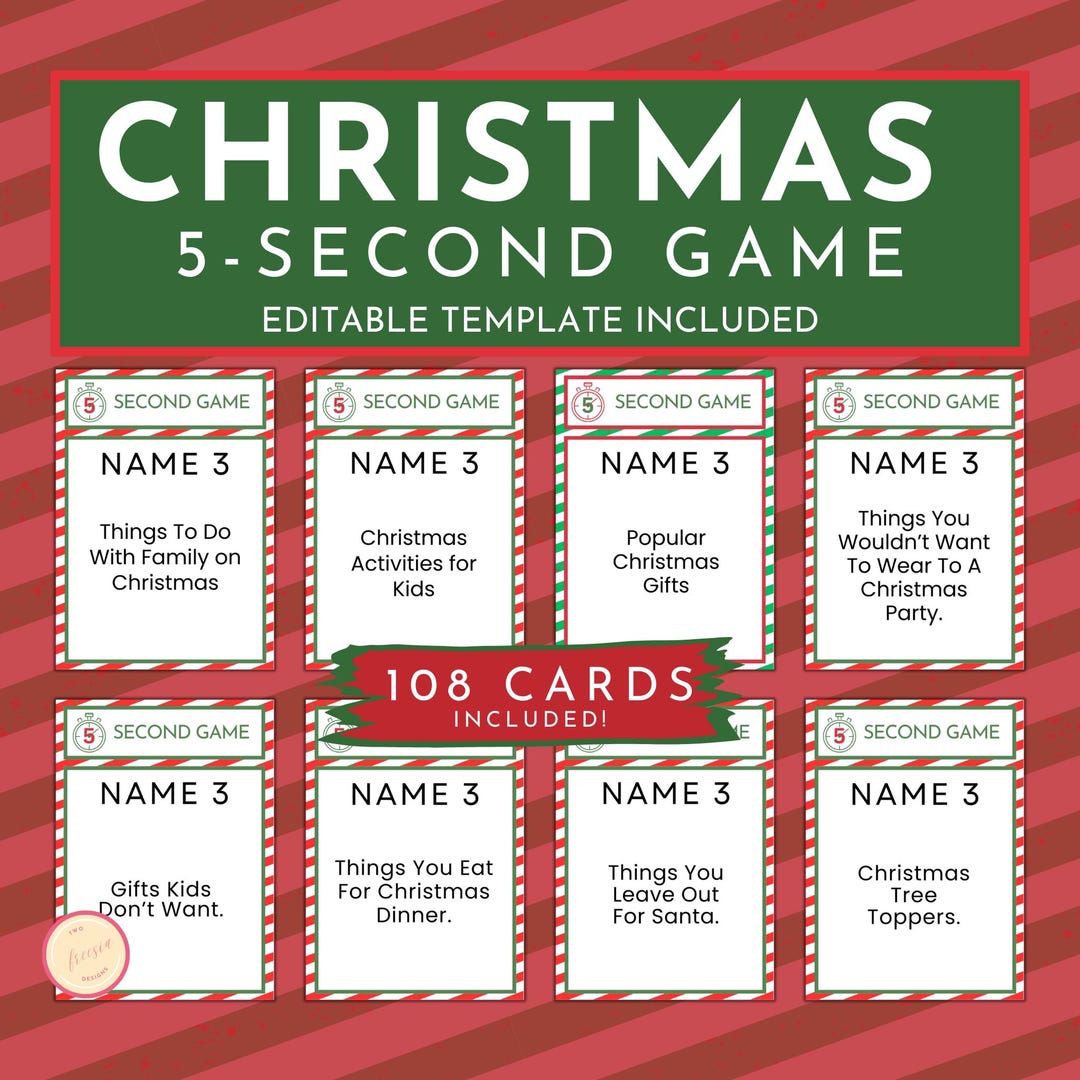 Christmas 5 Second Game, Printable Christmas Party Game for Adults ...
