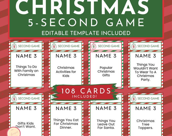 Christmas 5 Second Game, Printable Christmas Party Game for Adults ...