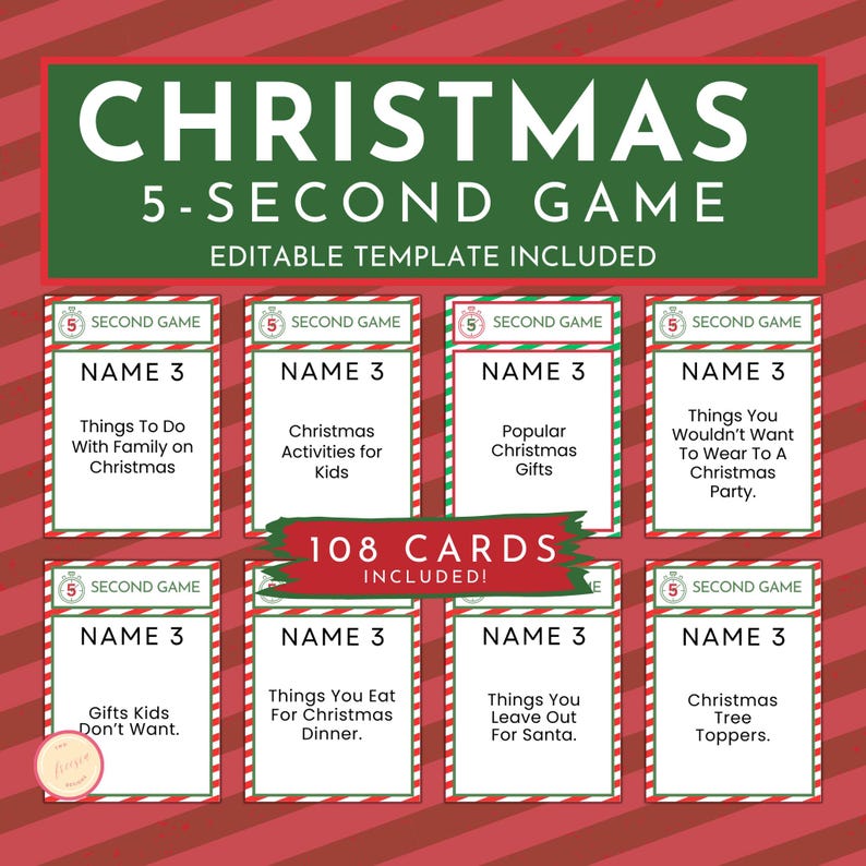 Christmas 5 Second Game, Printable Christmas Party Game for Adults ...