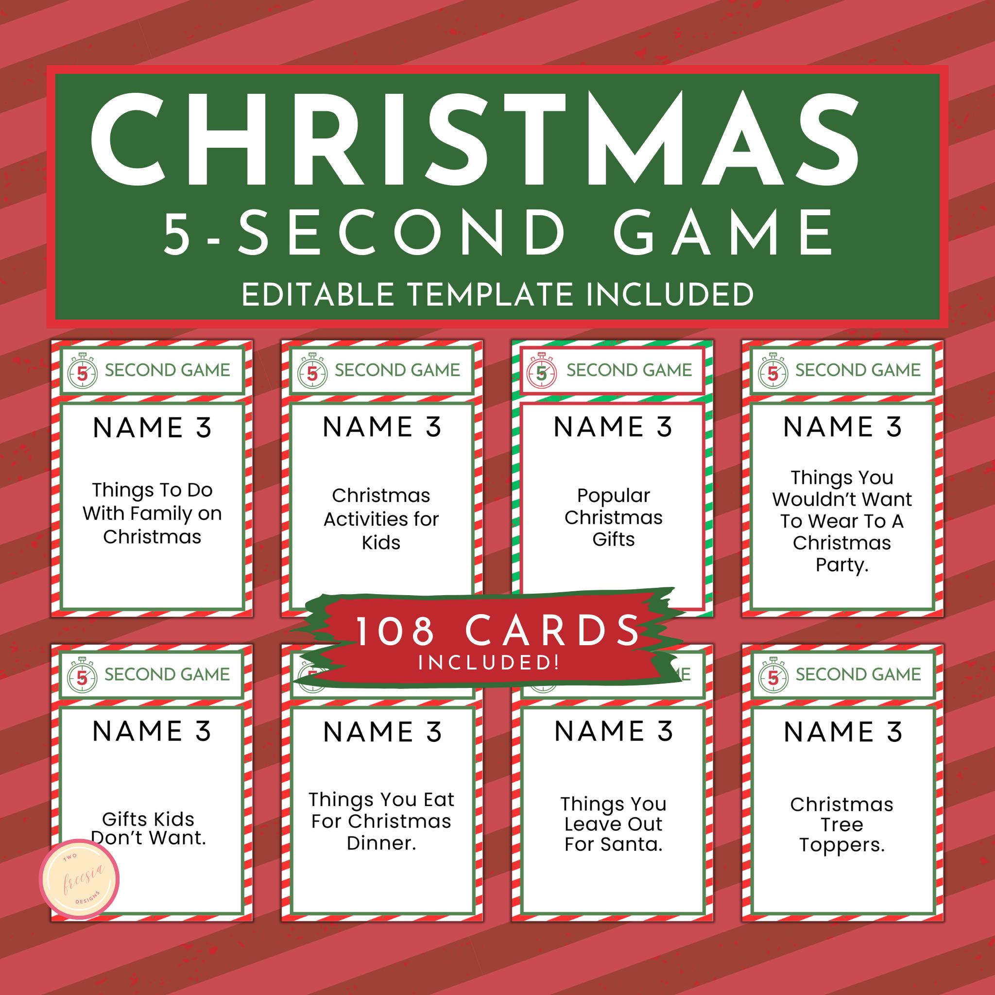 Christmas 5 Second Game, Printable Christmas Party Game for Adults ...