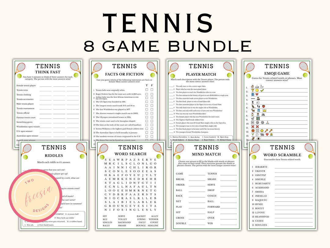 8 Tennis Party Games - Printable Tennis Party Game for Tennis ...