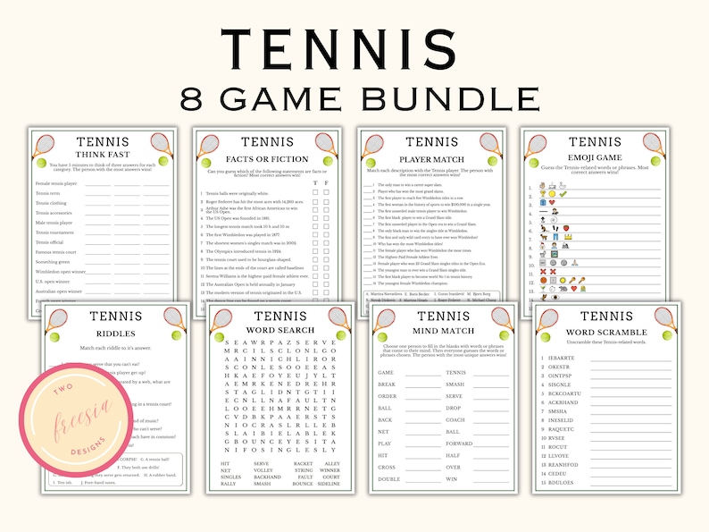 8 Tennis Party Games - Printable Tennis Party Game for Tennis ...