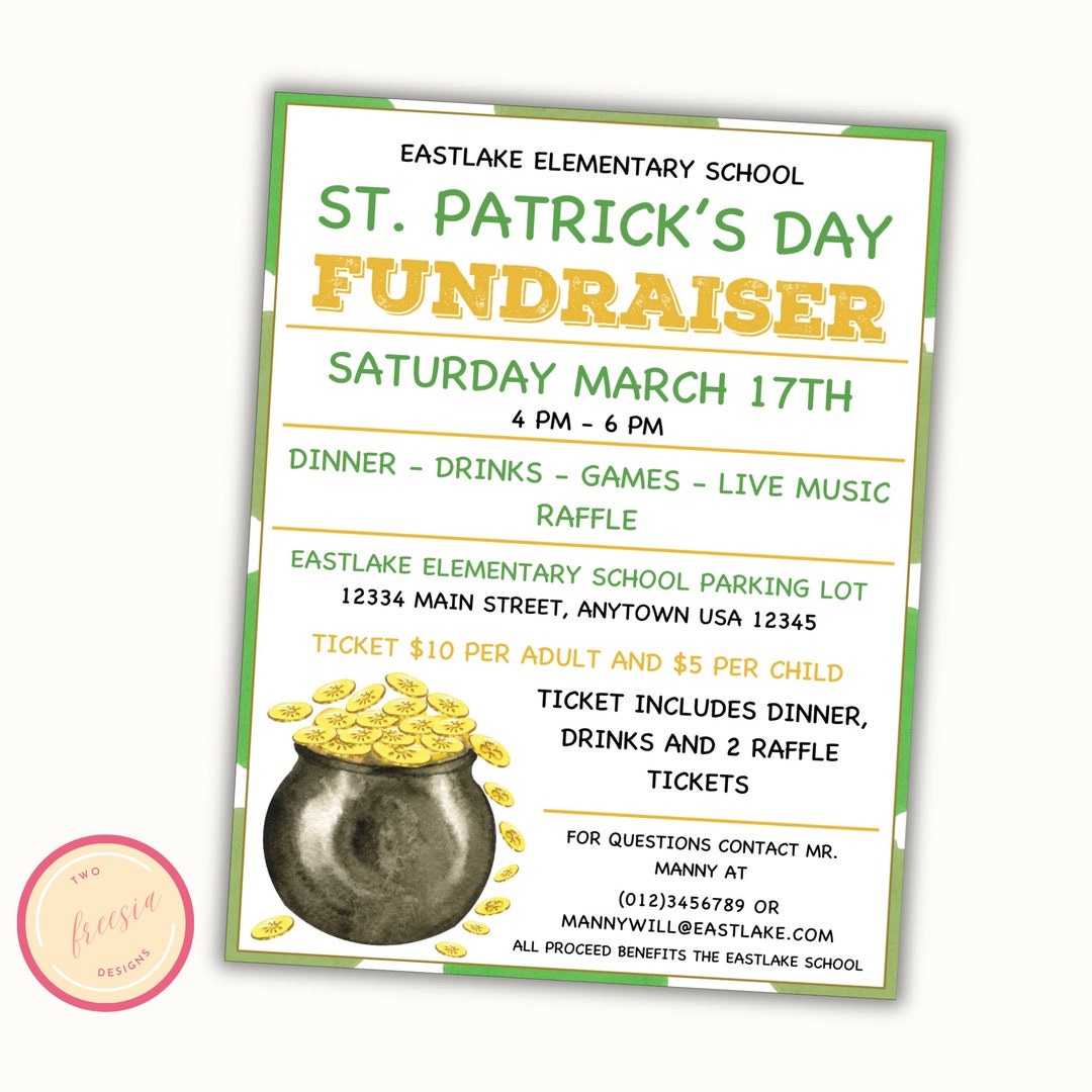 St Patrick's Fundraiser Flyer Template - St Patricks Day School ...