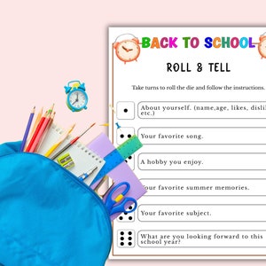 Roll and Tell Dice Game - Printable Back to School Game - First Day of ...