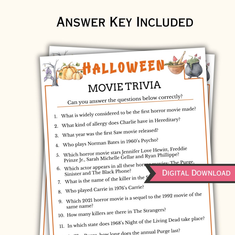 Halloween Movie Trivia - Printable Halloween Party Game for Teens and ...
