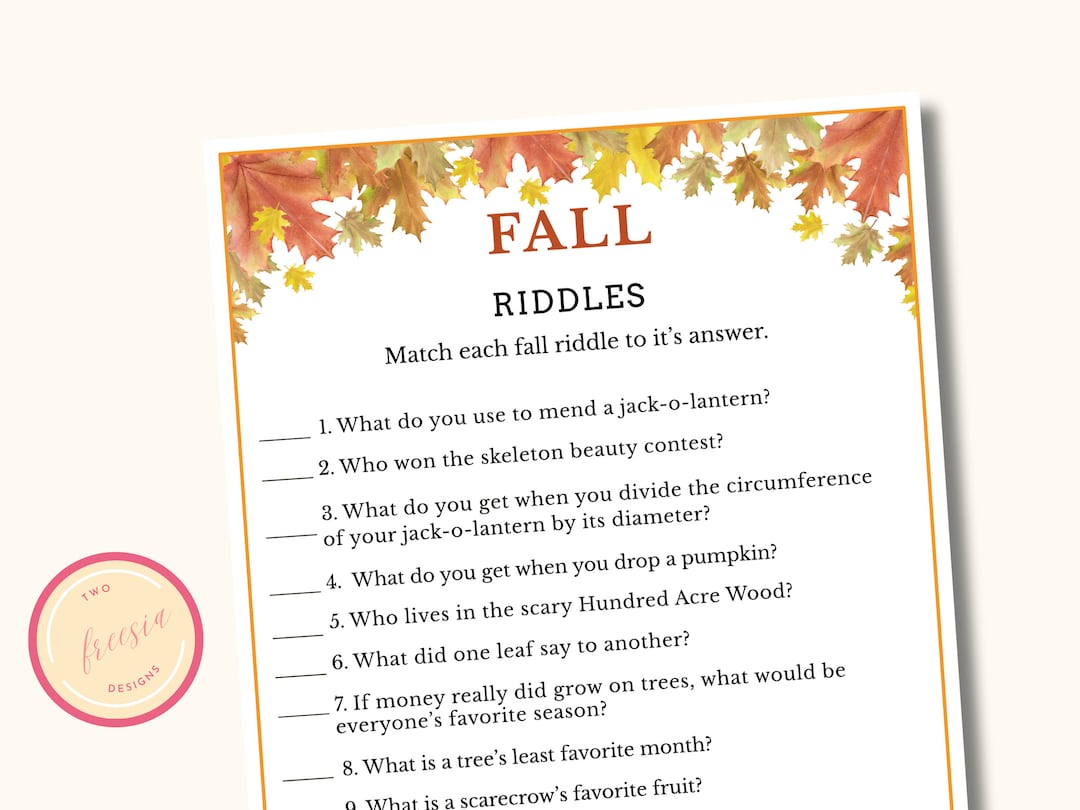 Fall Riddles Game - Printable Autumn Game - Fun Fall Time Activities ...