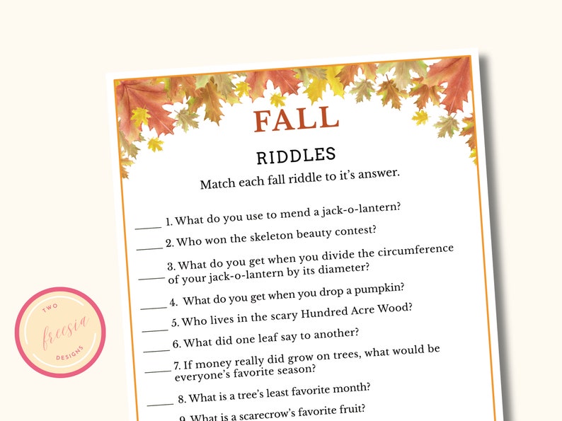 Fall Riddles Game - Printable Autumn Game - Fun Fall Time Activities ...