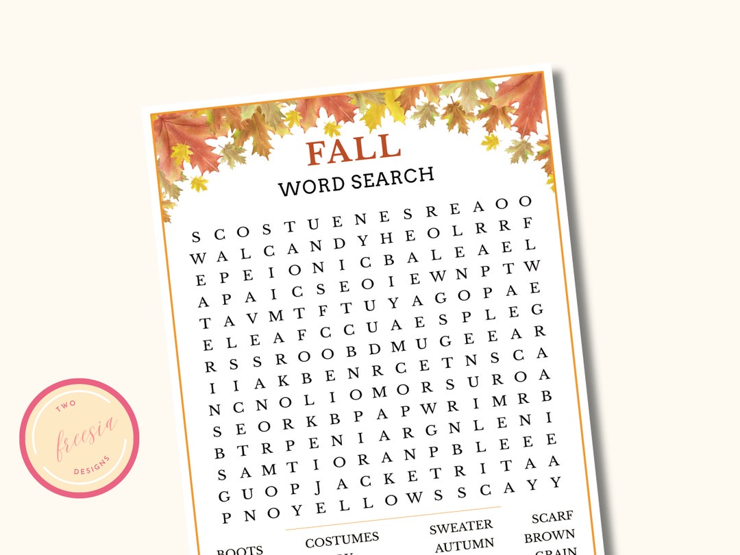 Fall Word Search Game - Printable Autumn Game - Fun Fall Time ...