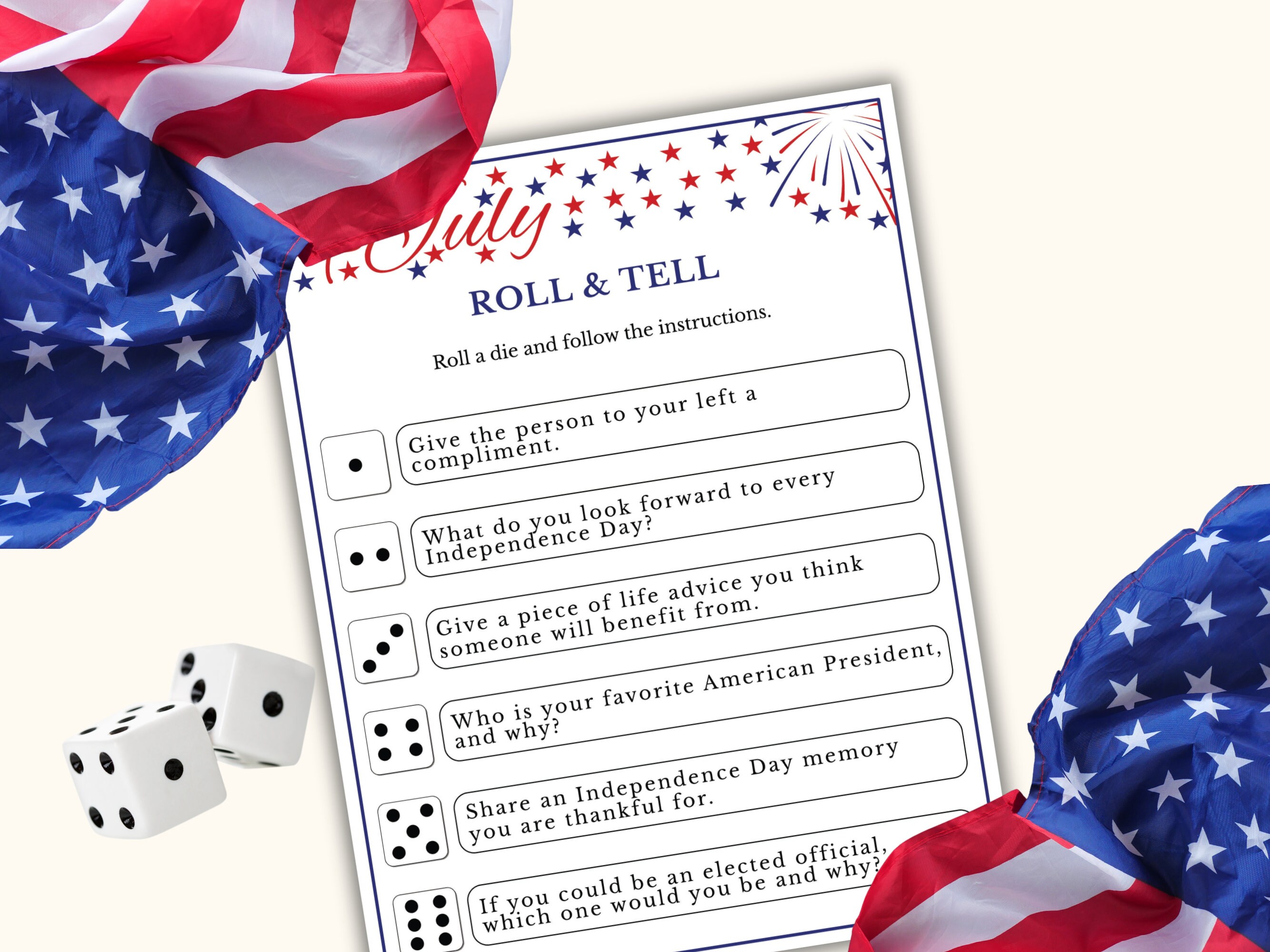 4th of July Roll & Tell Game - Printable Fourth of July Game ...