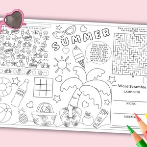 Summer Coloring and Activity Placemat - Printable Summer Activity Pages ...