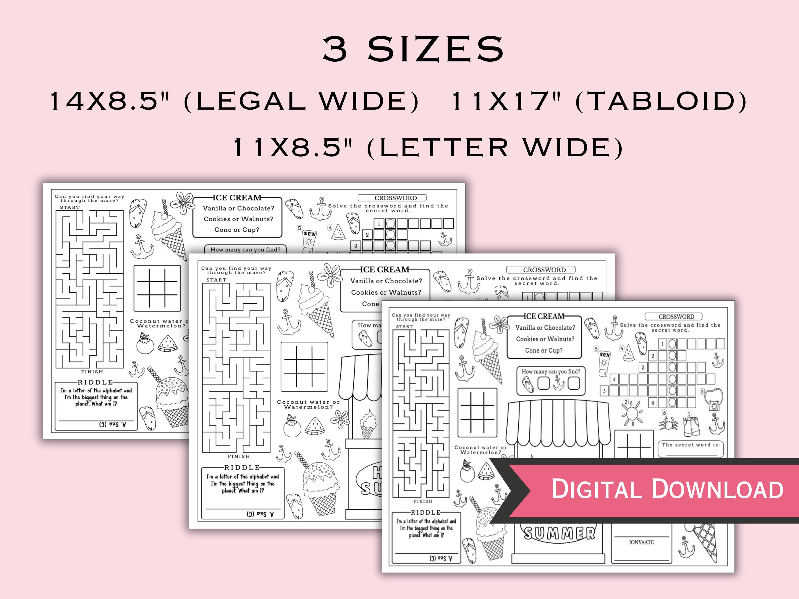 Summer Coloring and Activity Placemat - Printable Summer Activity Pages ...