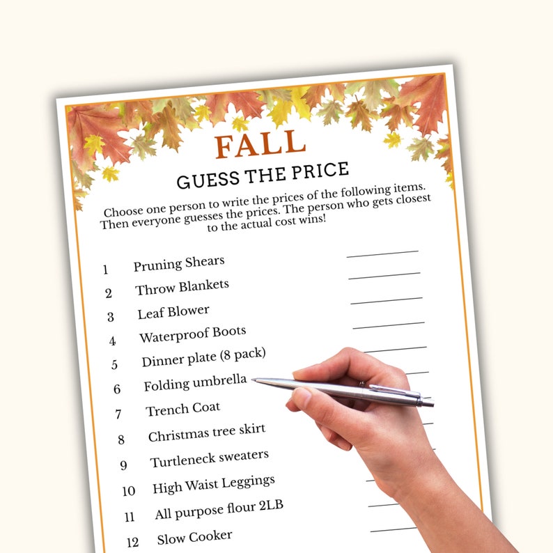 Guess the Price Game - Printable Autumn Game - Fun Fall Time Activities ...