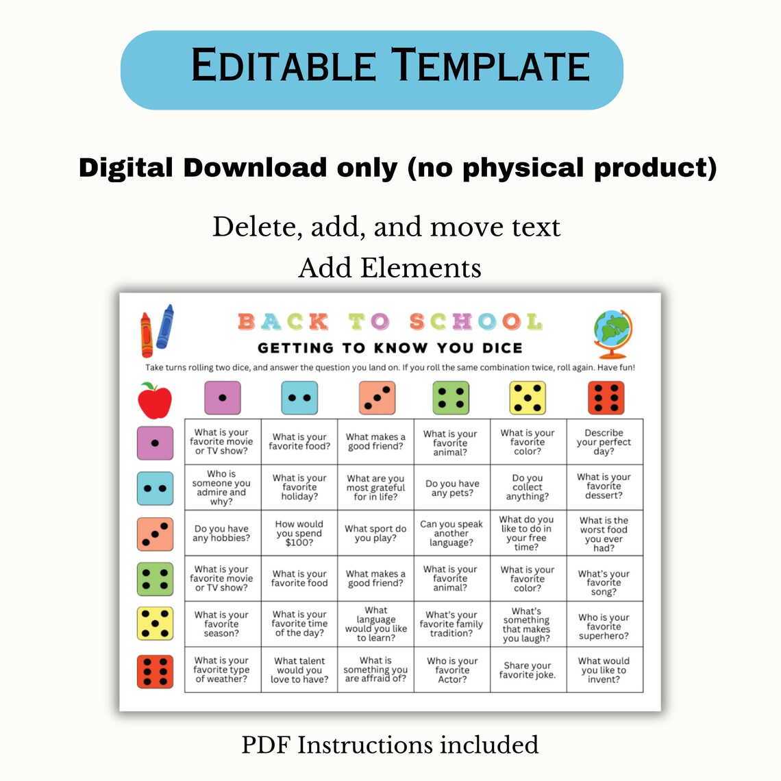Editable Back to School Dicebreaker - Classroom Icebreaker Activity ...