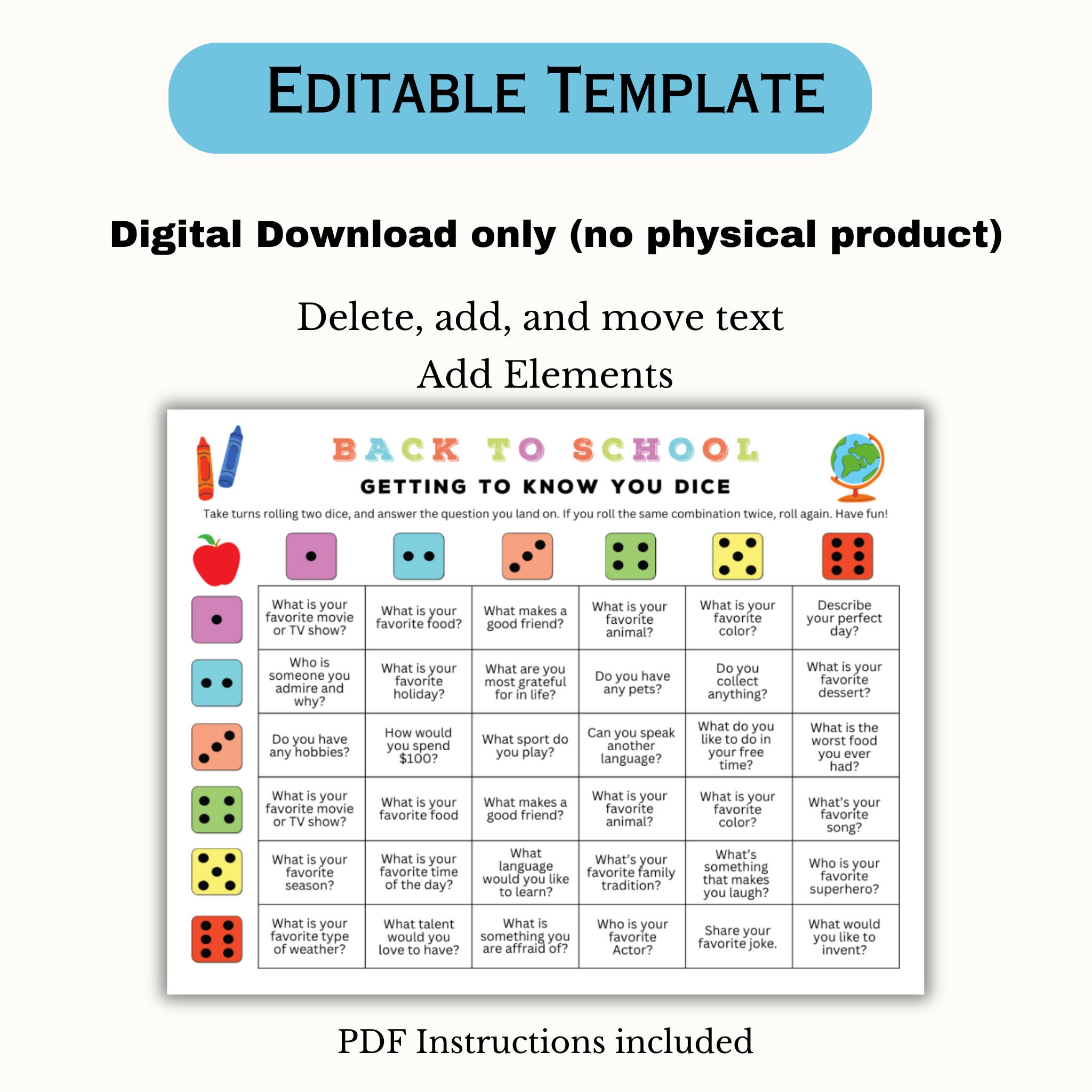 Editable Back to School Dicebreaker - Classroom Icebreaker Activity ...