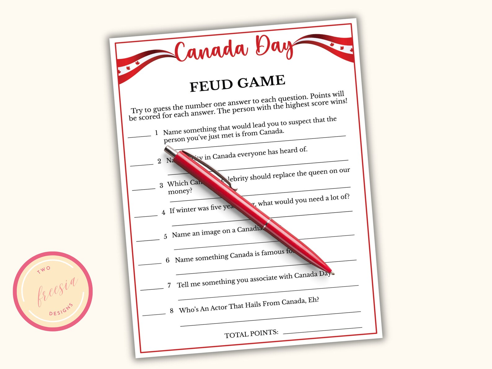 Canada Day Feud Game - Printable Canada Day Party Game and Activity for ...