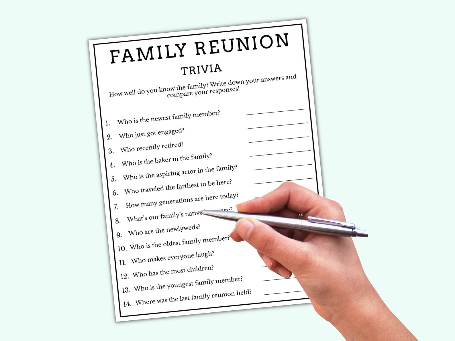 Family Trivia Game - Printable Family Reunion Party Games - Family ...