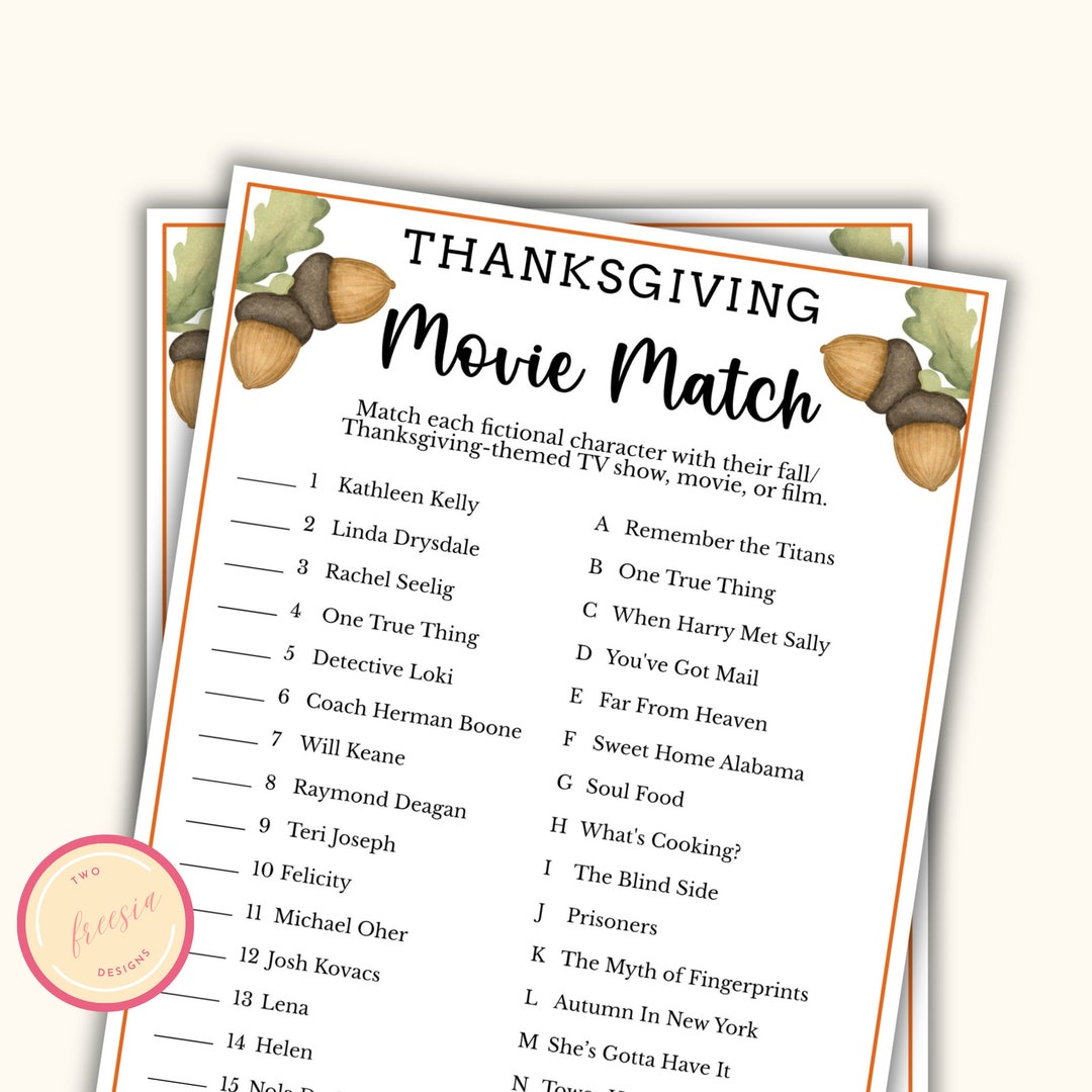 Thanksgiving Movie Match Game - Printable Thanksgiving Party Game ...