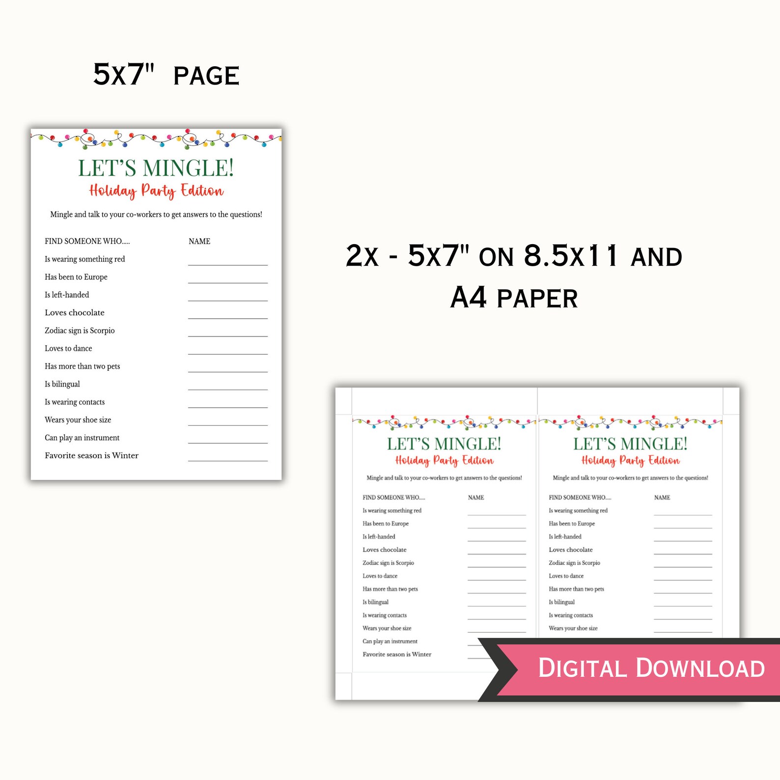 Christmas Let's Mingle Game - Jingle Mingle - Printable Christmas Party ...