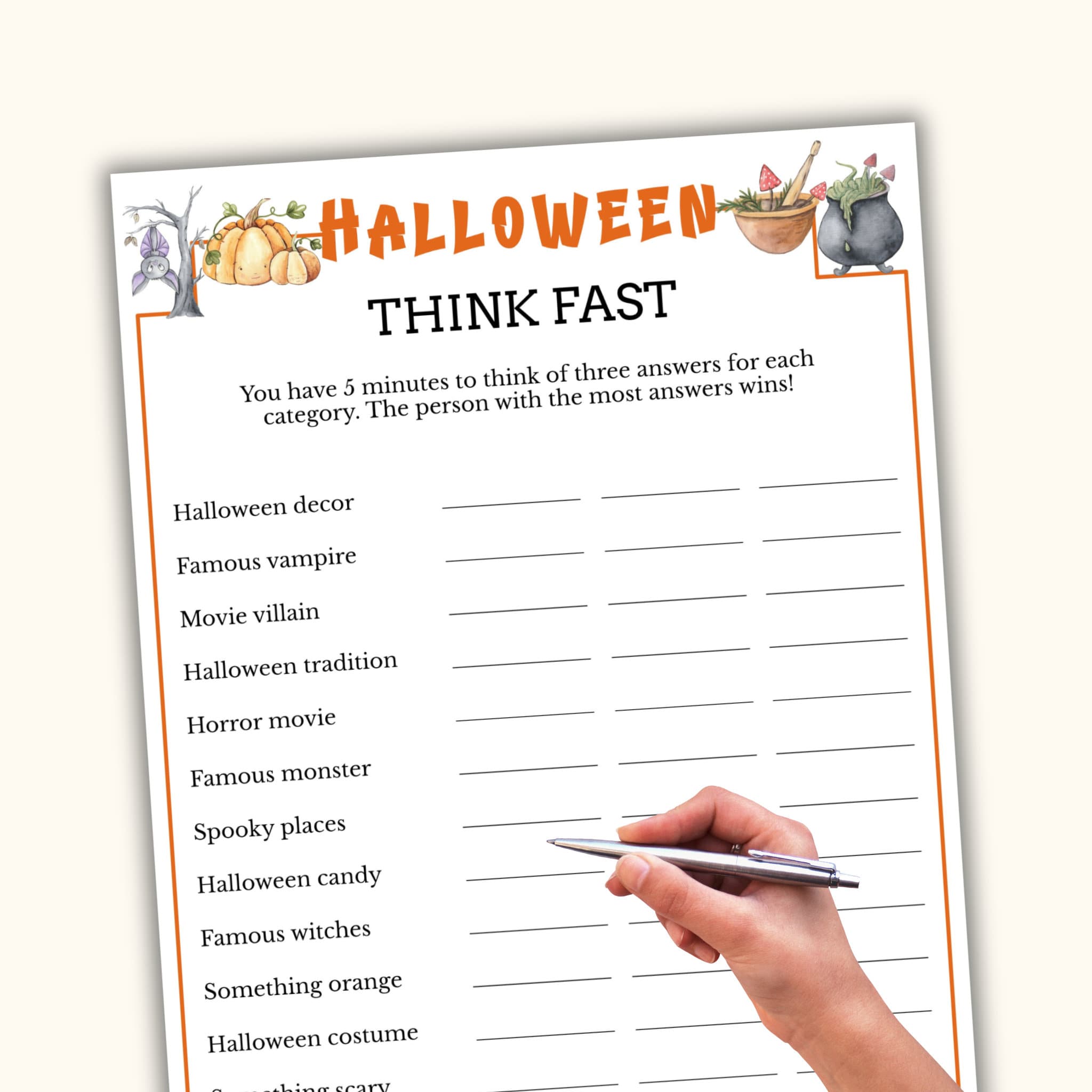 Halloween Think Fast Game Printable Halloween Party Game - Etsy