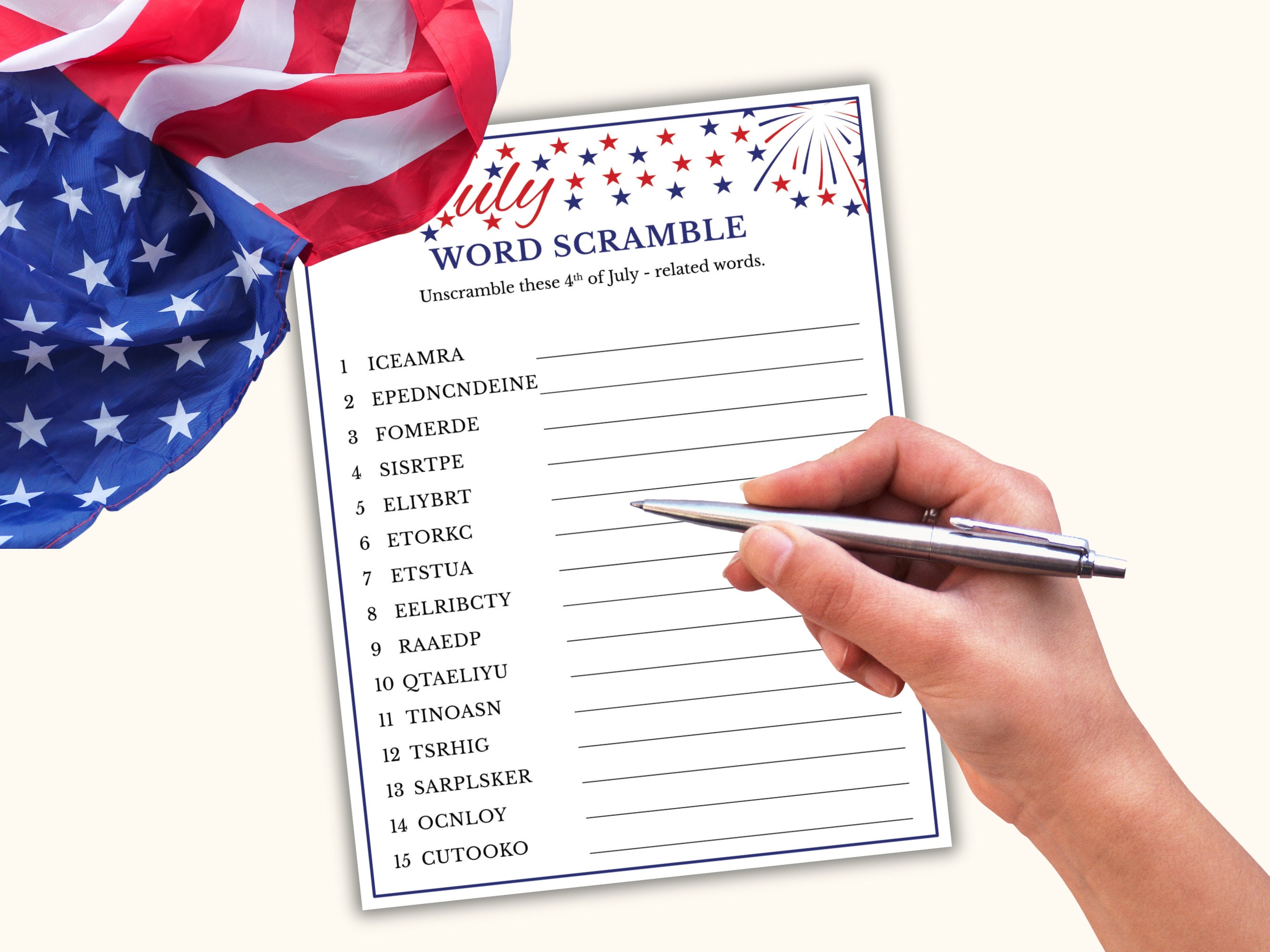 4th of July Word Scramble Game Printable Fourth of July Game ...