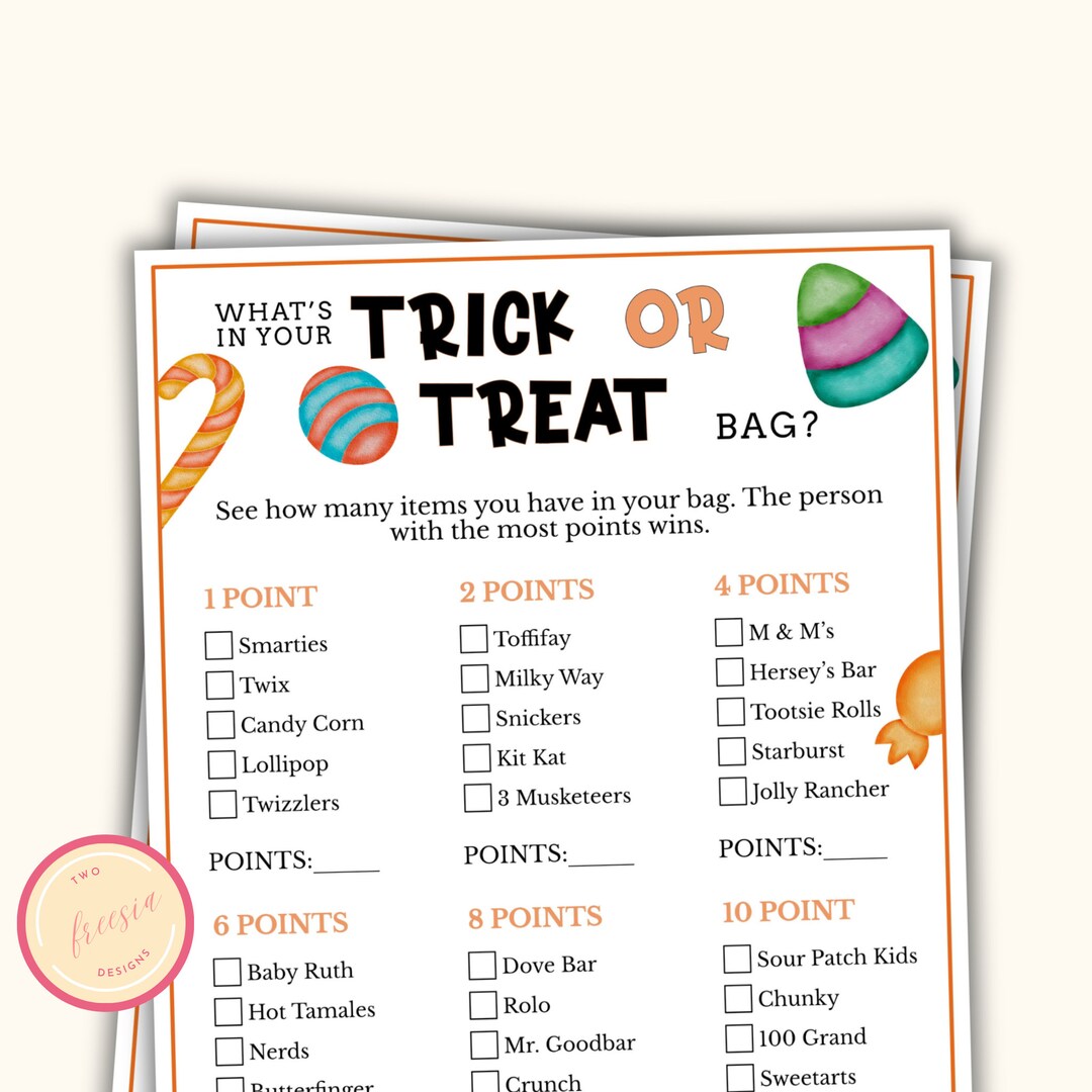 What's in Your Trick or Treat Bag - Printable Halloween Party Game for ...