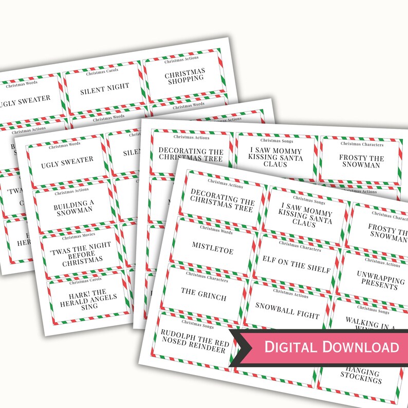 Christmas Charades - 120 Printable Christmas Charades Cards - Christmas ...