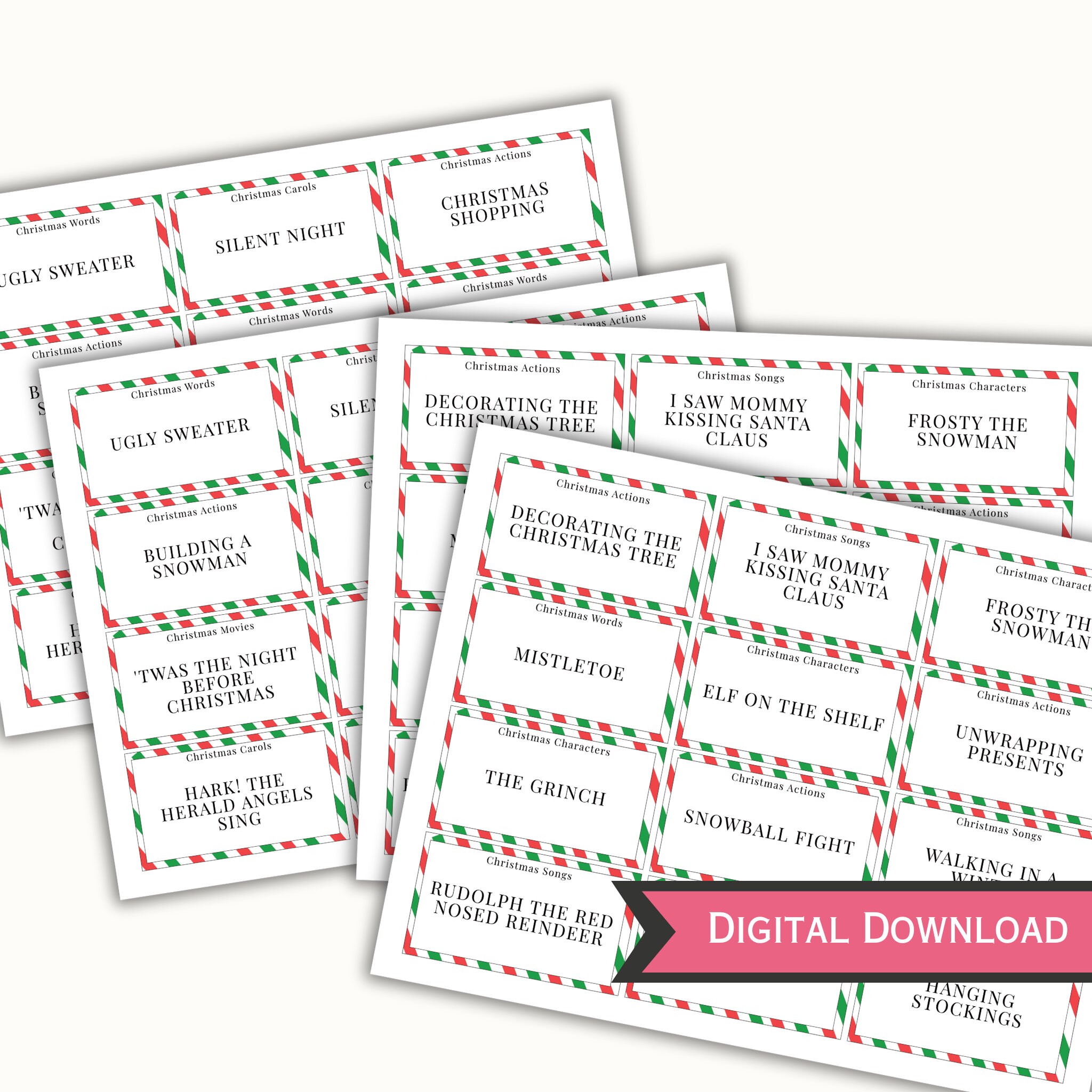 Christmas Charades 120 Printable Christmas Charades Cards Christmas ...