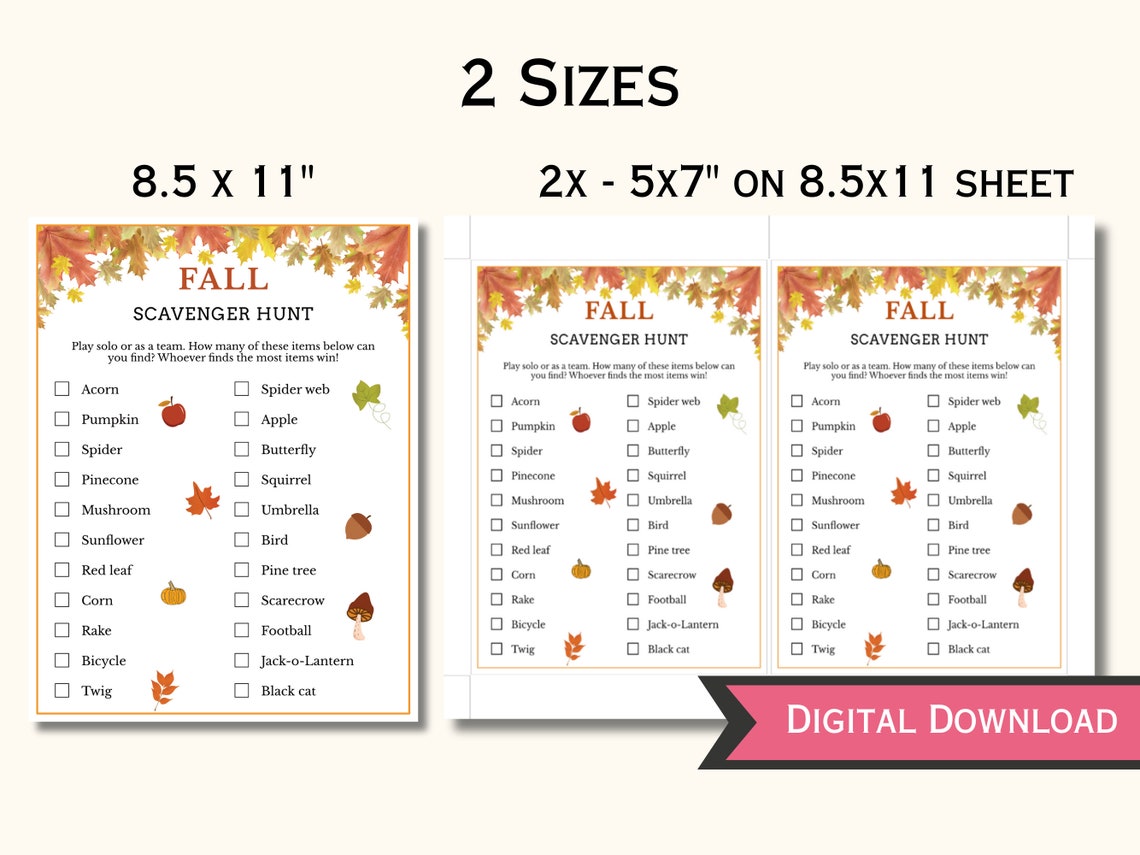 Fall Scavenger Hunt Game Printable Autumn Game Fun Fall - Etsy