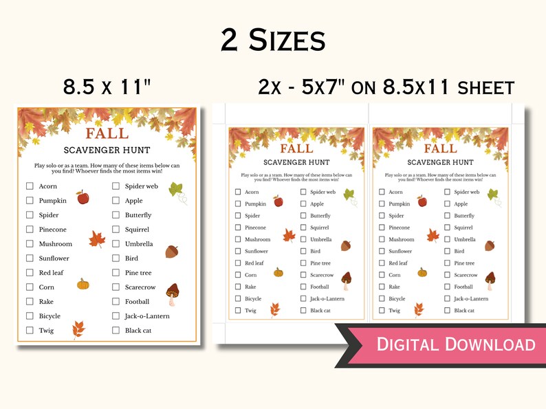 Fall Scavenger Hunt Game - Printable Autumn Game - Fun Fall Time ...