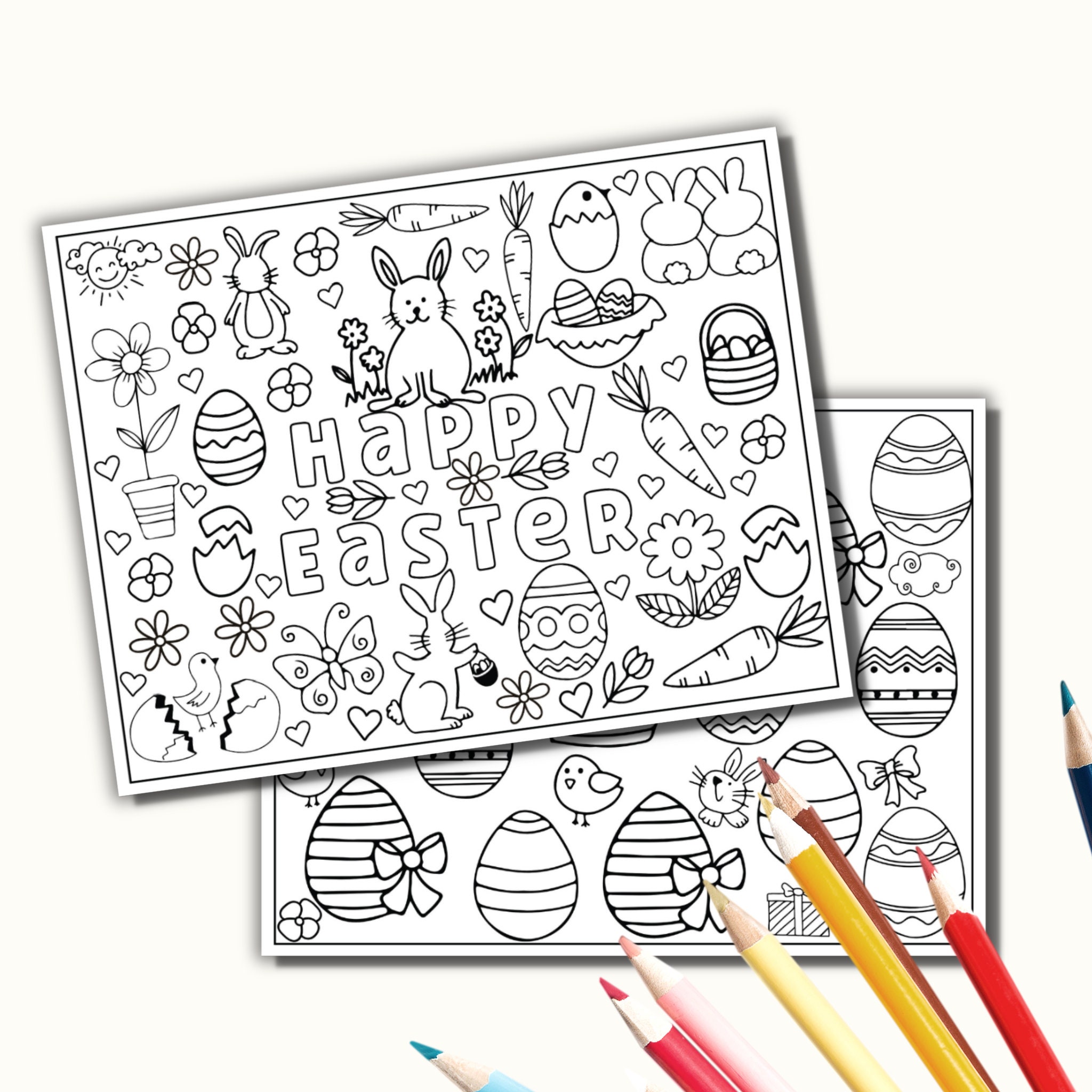 Printable Easter Doodle Coloring Pages Egg Placemat Activity Sheets for ...