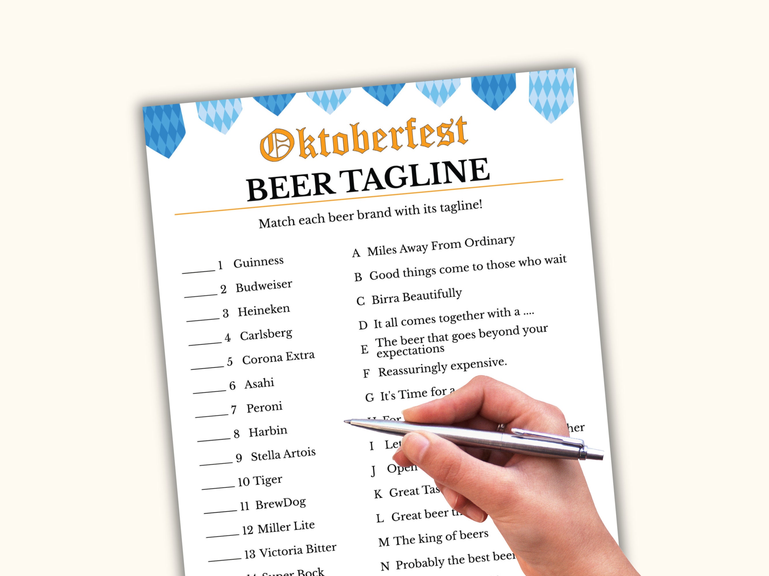 Beer Tagline Printable Oktoberfest Party Game Beer Festival Game German ...