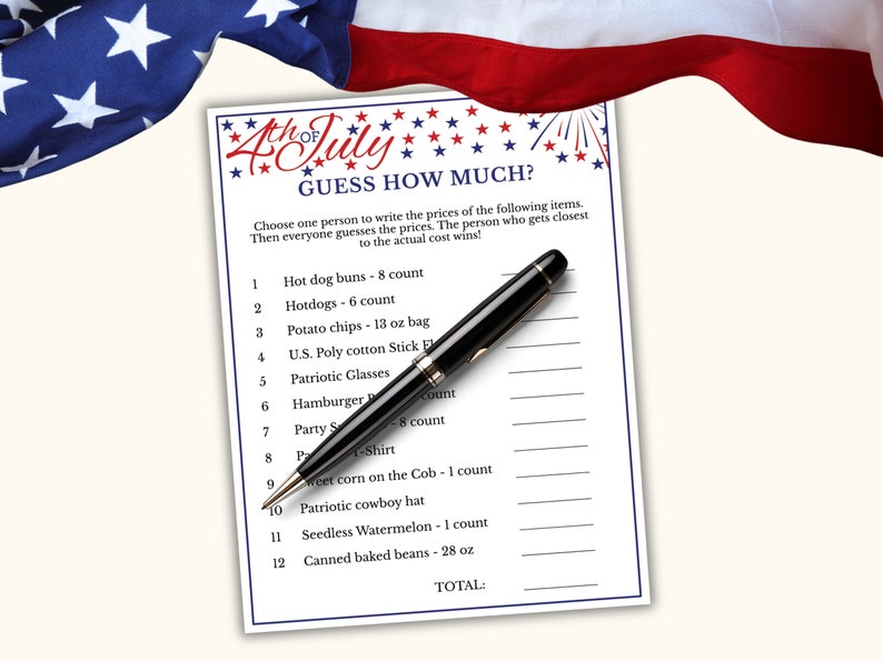 Guess How Much Game - Printable Fourth of July Game for Adults ...