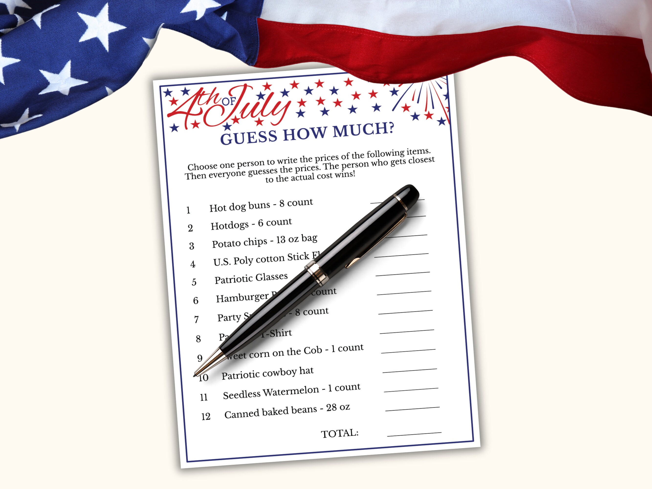 Guess How Much Game - Printable Fourth of July Game for Adults ...