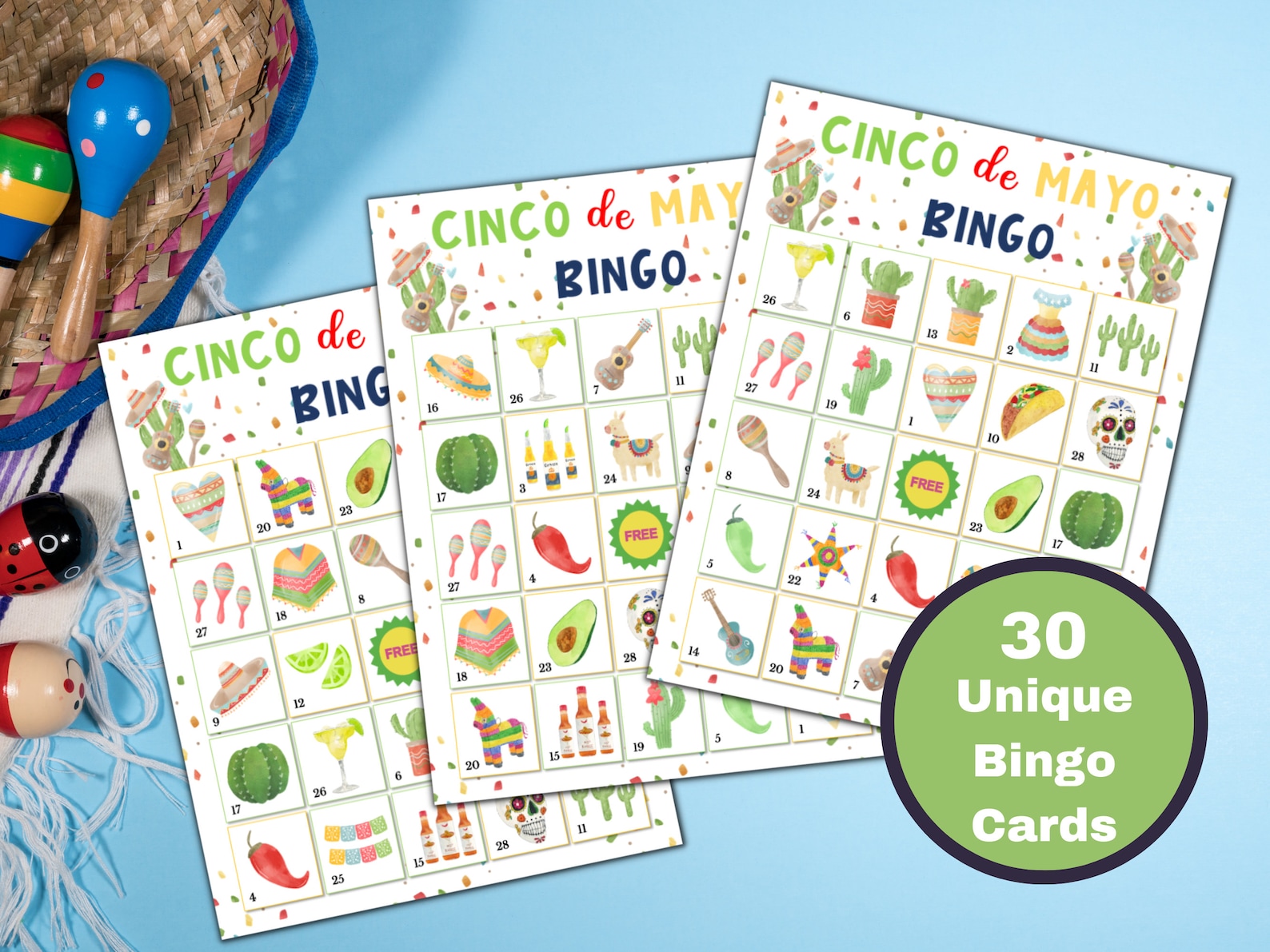 Cinco De Mayo Bingo Game - Printable 30 Fiesta Bingo Cards - Mexican ...