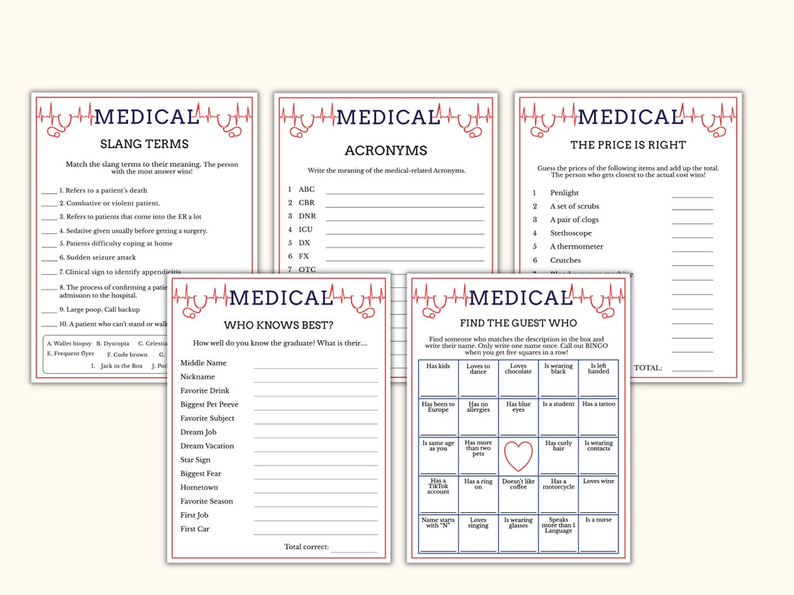 14 Printable Medical Party Game Bundle for Nurse, Doctor, Graduation ...