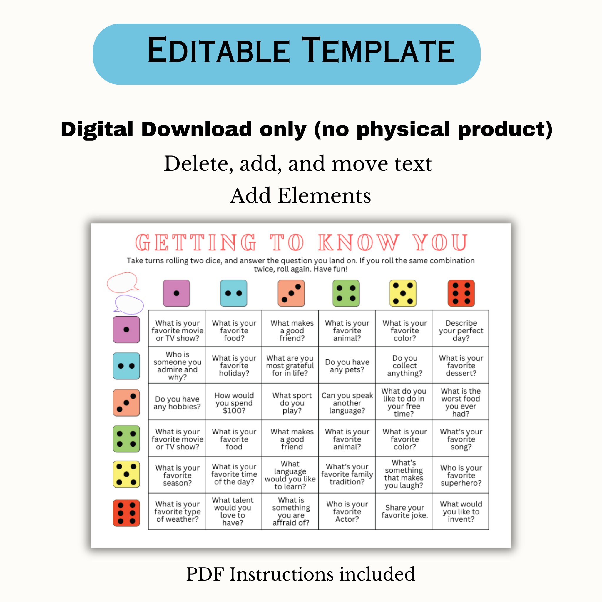 Roll and Tell Dicebreaker Game - Back to School Icebreaker Activity ...