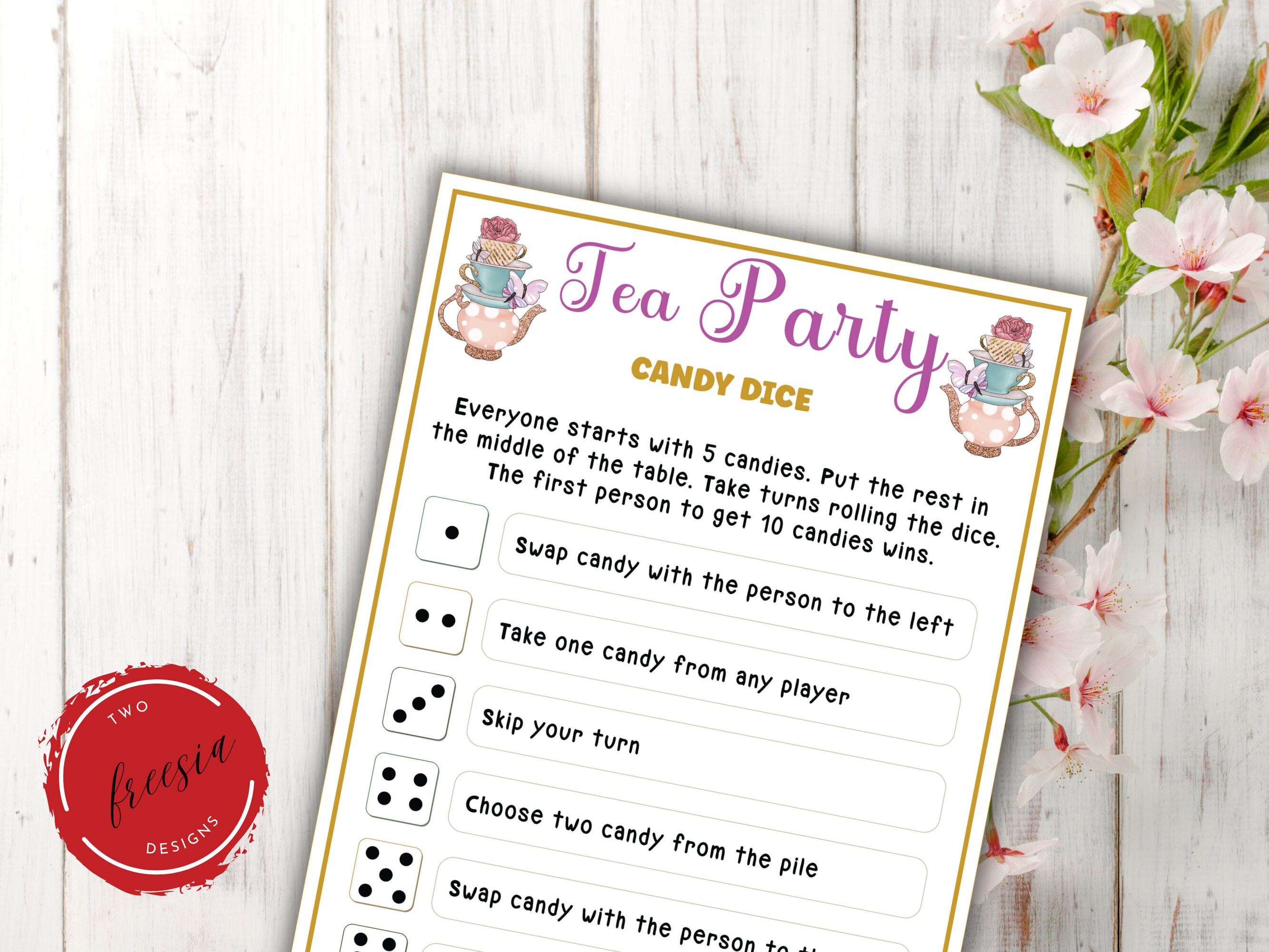 Tea Party Candy Dice Game for Kids Tea Party Birthdays, Bridal Shower ...