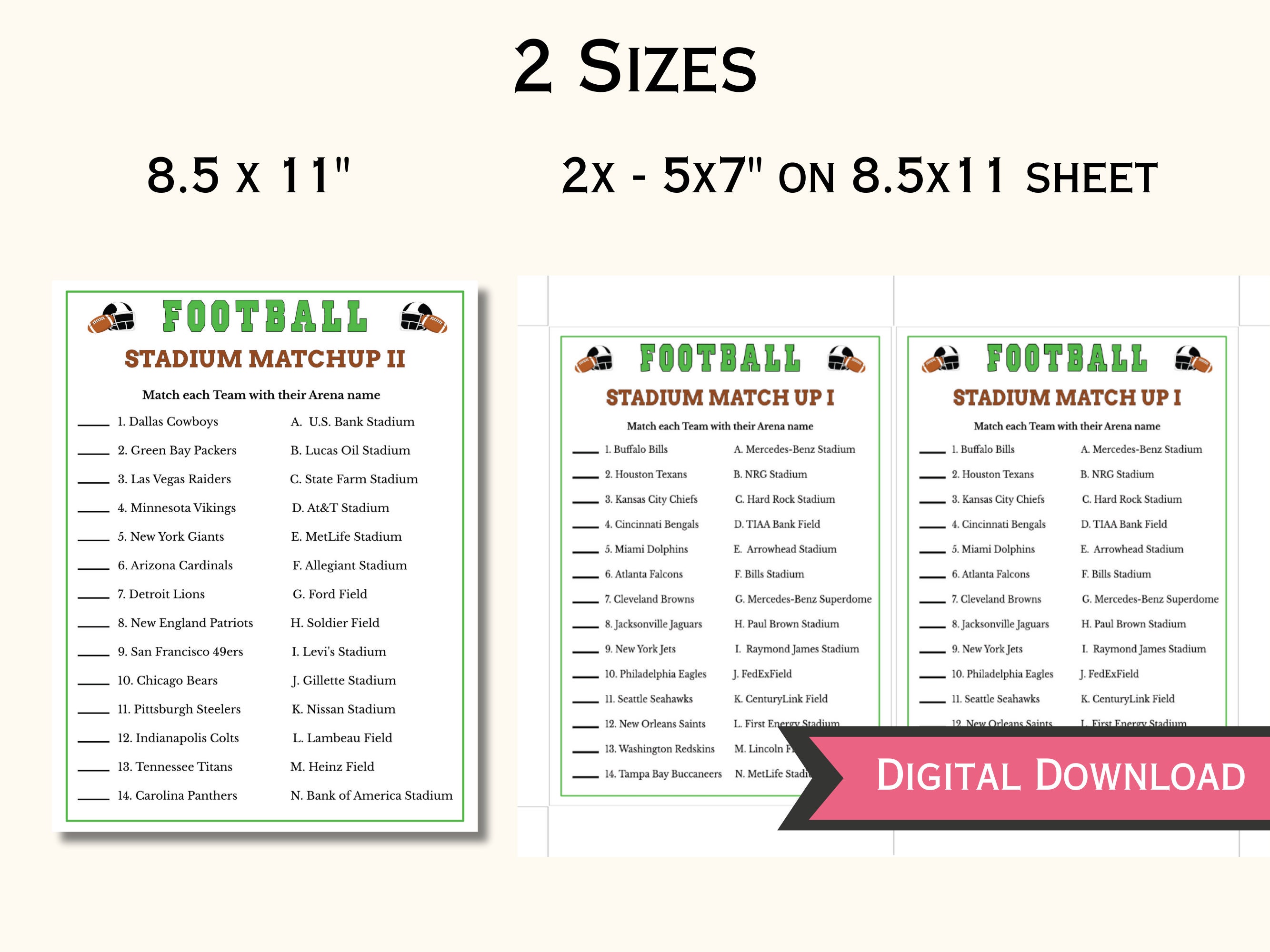 Stadium Match up Game - Printable Football Party Game - Football Party ...