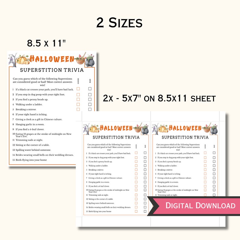 Superstition Trivia Game - Printable Halloween Party Game - Party ...