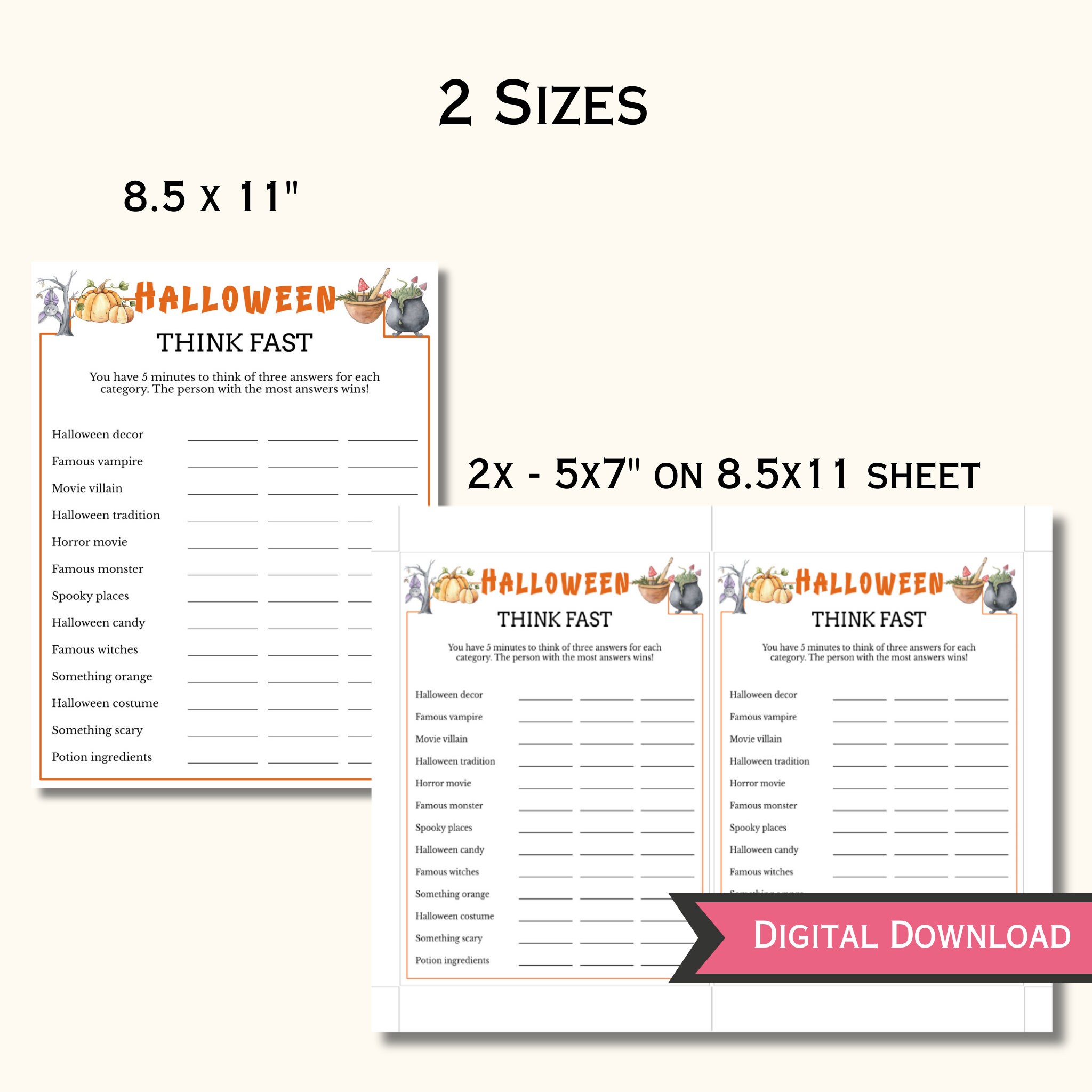 Halloween Think Fast Game Printable Halloween Party Game - Etsy