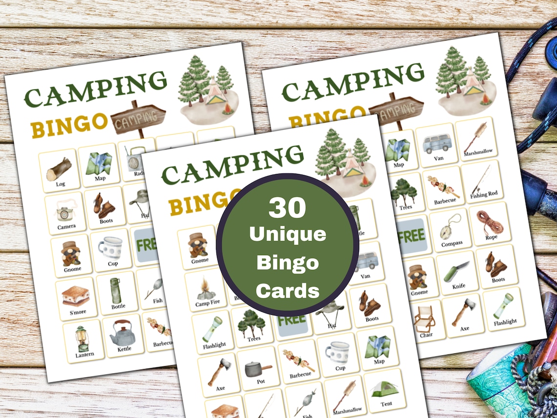 Camping Bingo Game Cards for Kids, Adults and Family Party Favors ...