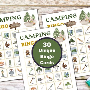 Camping Bingo Game Cards for Kids, Adults and Family Party Favors ...
