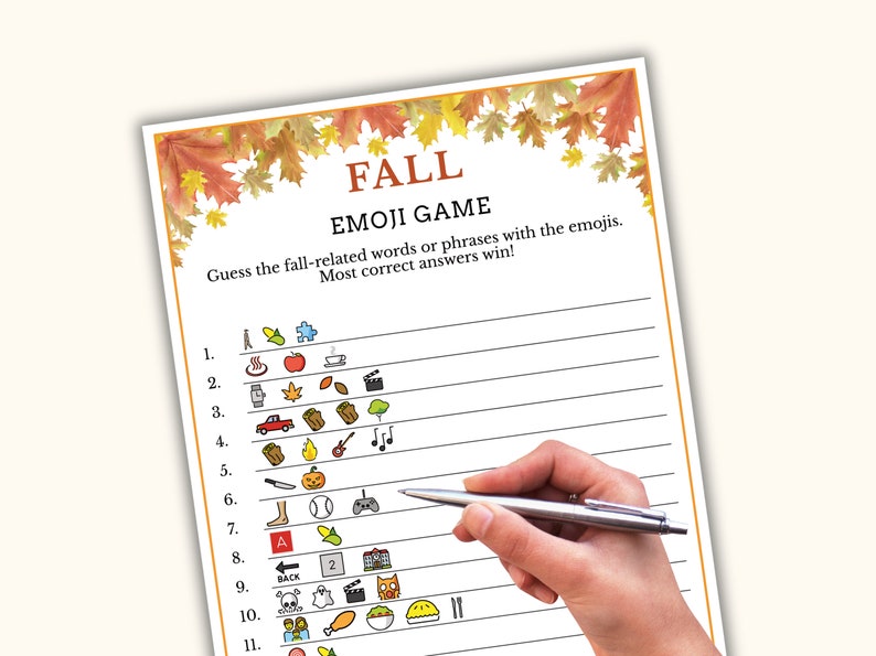 Fall Emoji Game - Printable Autumn Game - Fun Fall Time Activities for ...