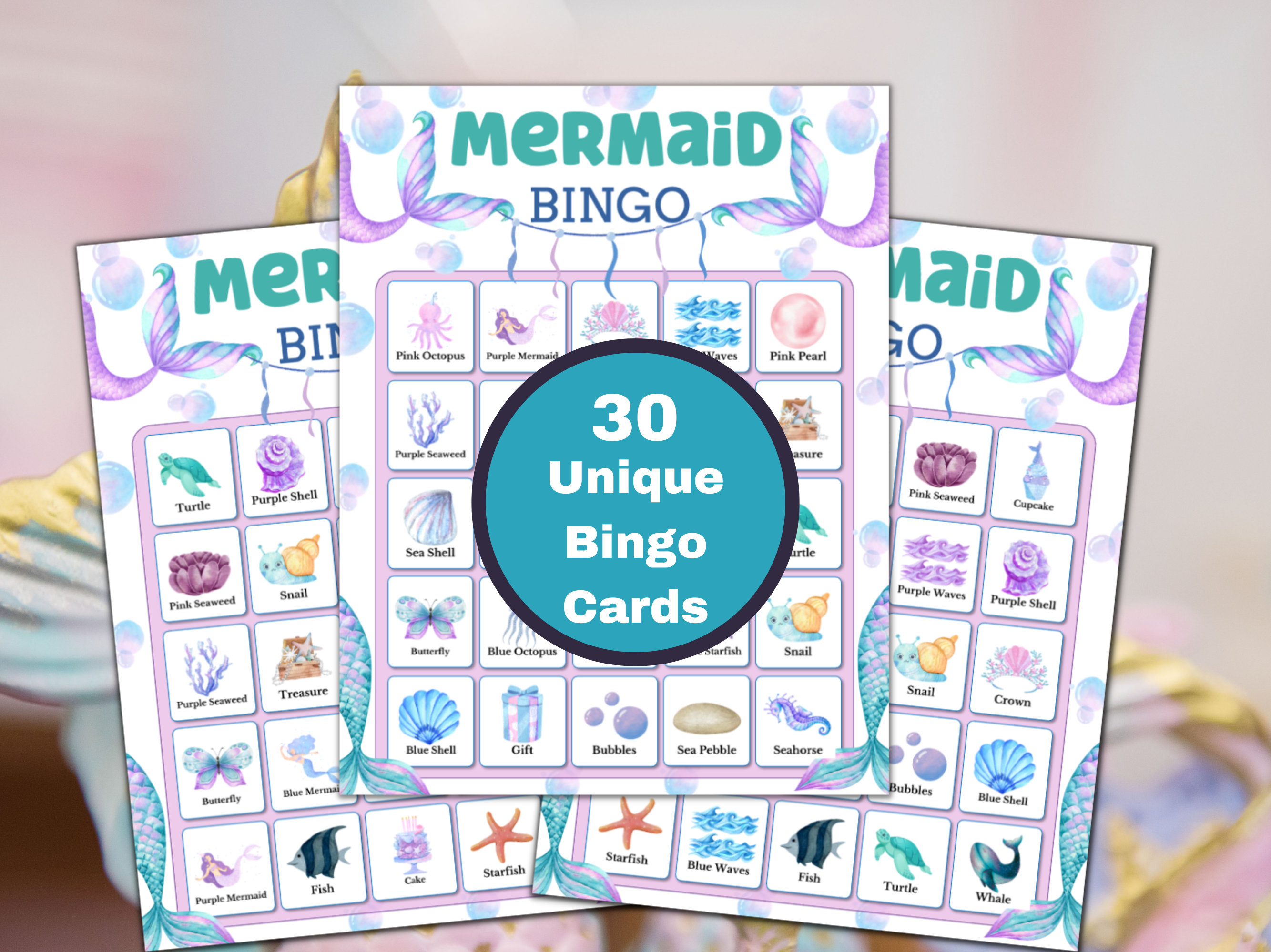 Mermaid Bingo Printable Game for Birthday Parties Activities - Etsy