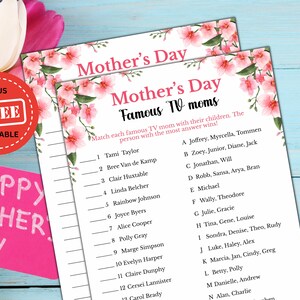Printable Mother's Day Party Game - Famous TV Moms Matchup - Family ...