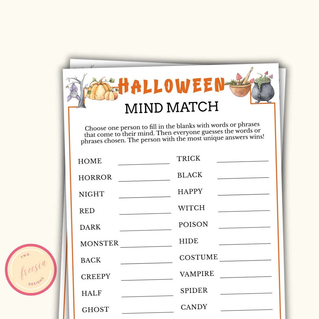 Mind Match Game - Printable Halloween Party Game for Teens and Adults ...