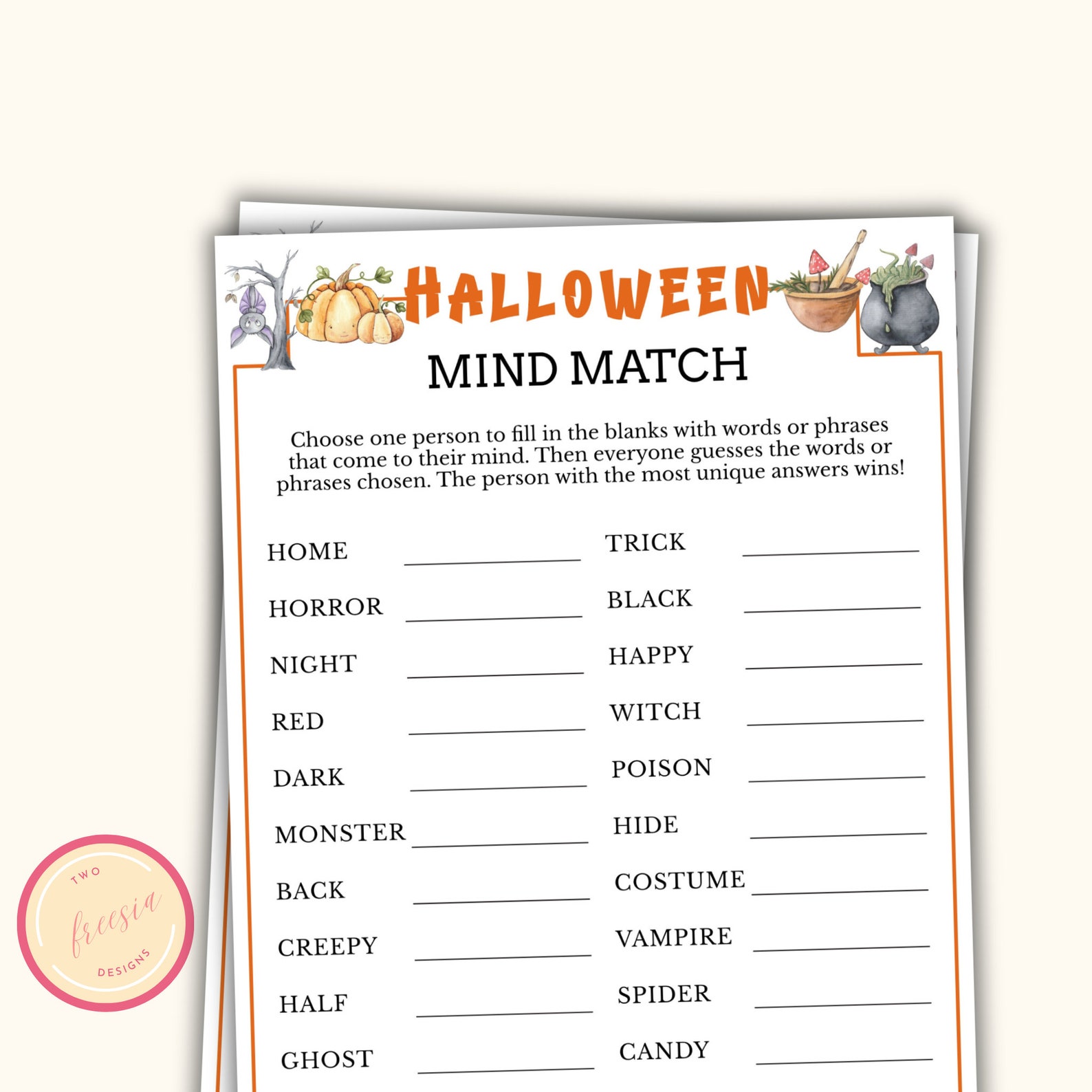 Mind Match Game - Printable Halloween Party Game for Teens and Adults ...