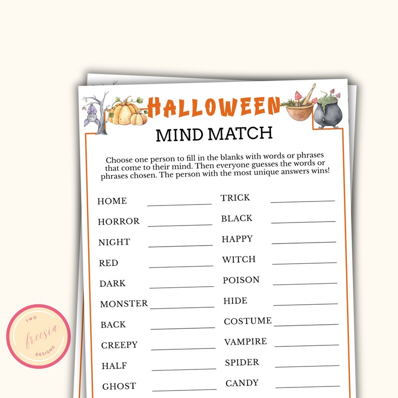 Mind Match Game - Printable Halloween Party Game for Teens and Adults ...