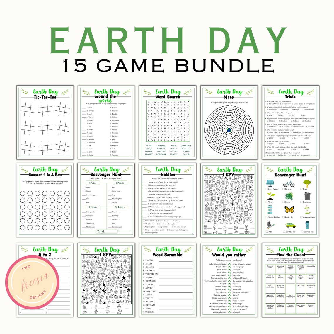 Printable Earth Day Game Bundle for Kids and Adults - Game for ...